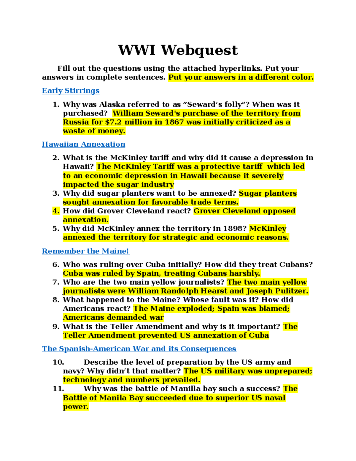 WWI Webquest 2024 - Work - WWI Webquest Fill out the questions using ...