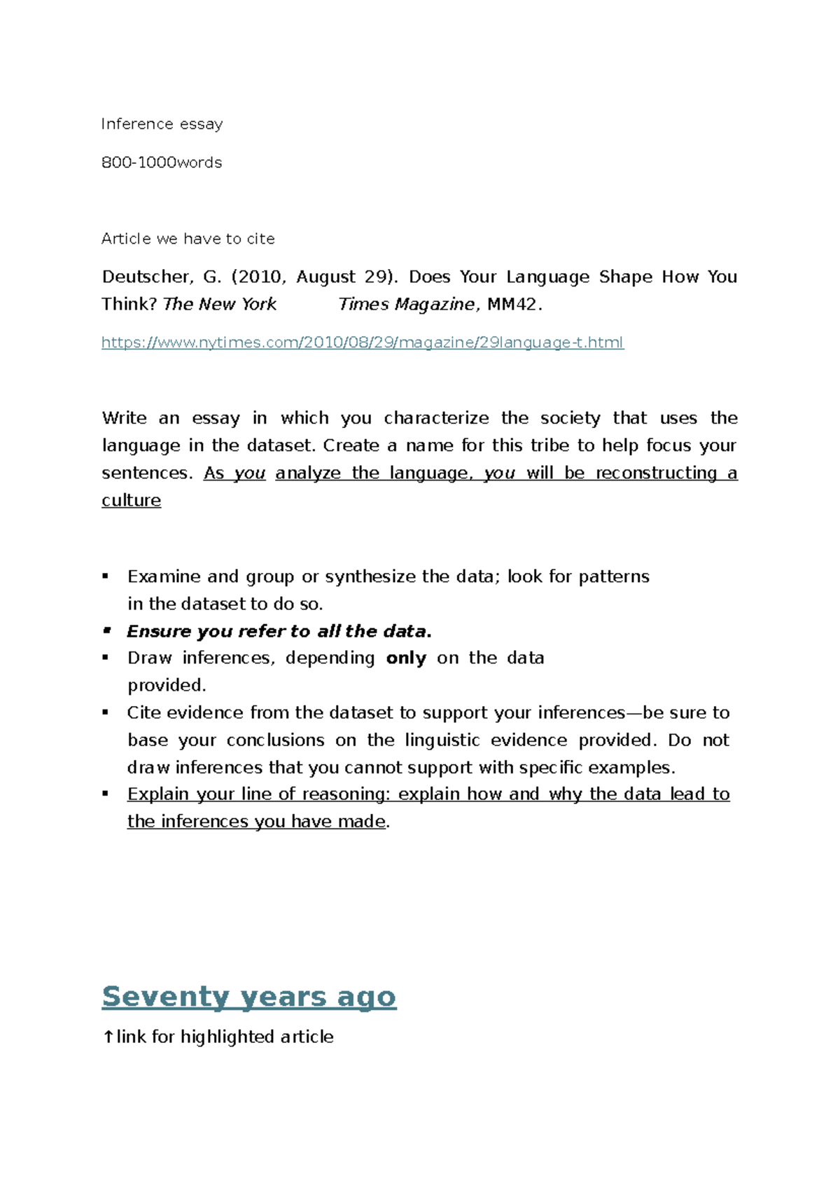 Inference essay - Inference essay 800-1000words Article we have to cite ...