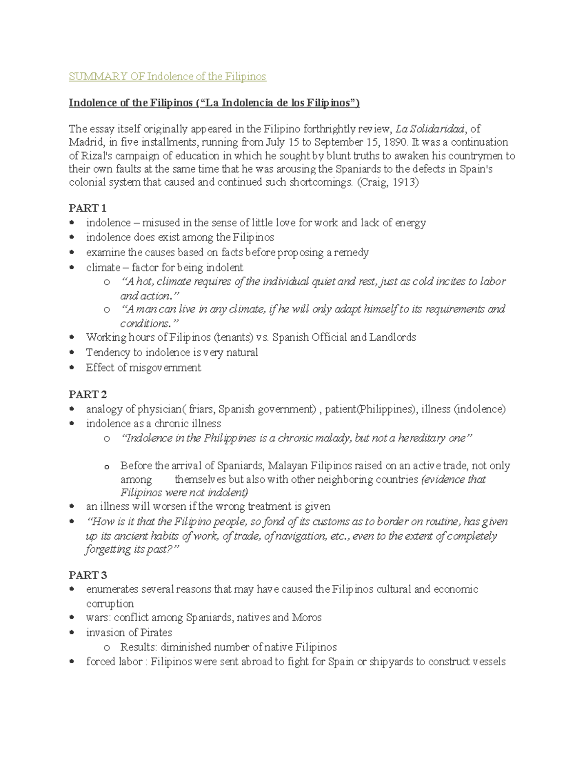 Toaz - Ppt - SUMMARY OF Indolence of the Filipinos Indolence of the ...