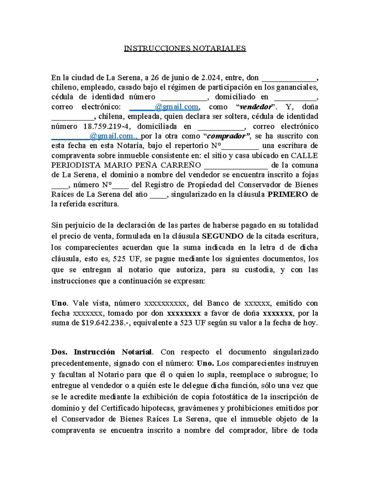 Instrucciones Notariales Sin Alzamiento - INSTRUCCIONES NOTARIALES En ...