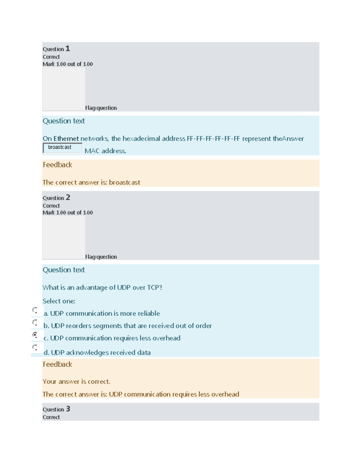 Pdfcoffee.com data-com-quiz-3-to-midterm-pdf-free - Question 1 Correct Mark 1 out of 1. Flag ...