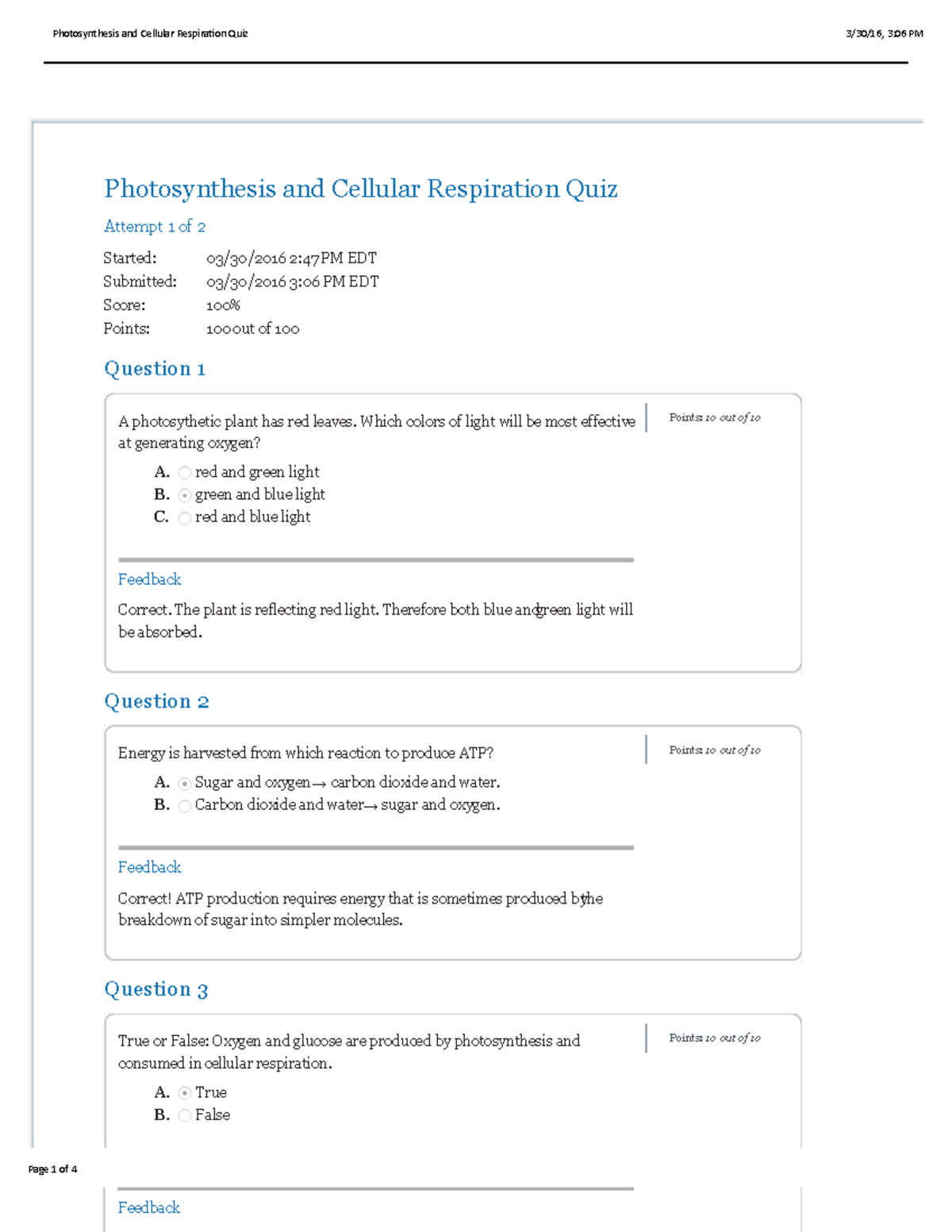 Photosynthesis and Cellular Respiration Quiz - Which colors of light ...