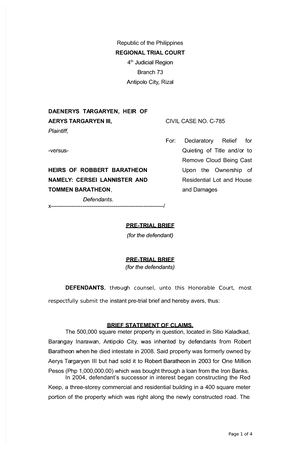 Pre-trial Brief (Plaintiff) - Republic of the PhilippinesRepublic of ...