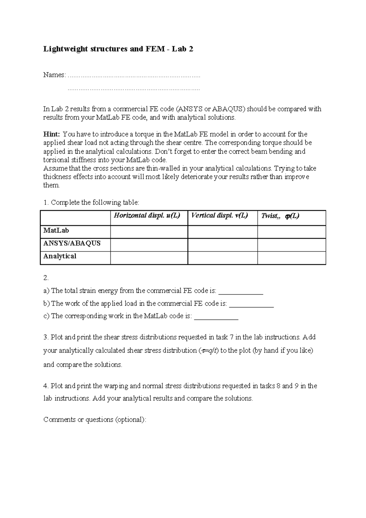 Report template lab2 - ANSYS Classic Lab Tutorial - Lightweight ...