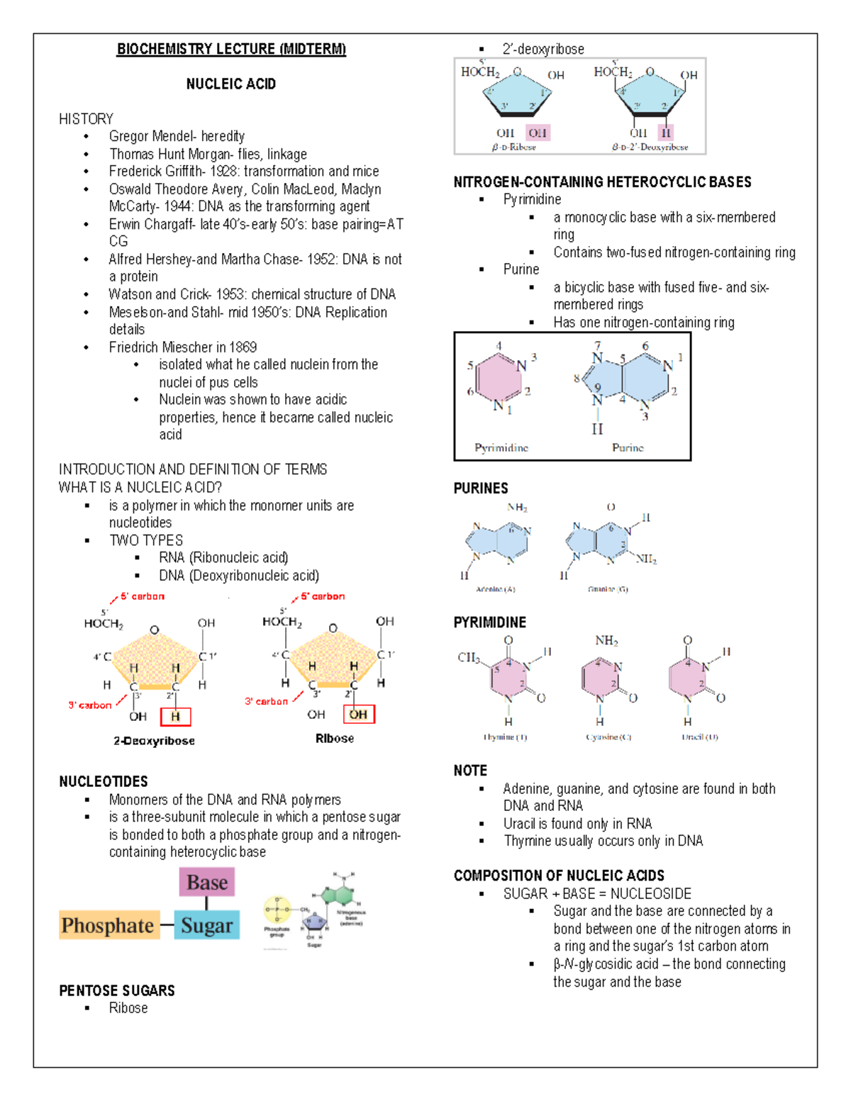 Nucleic-ACID 0 - Biochem lec midterm-nucleic acid - BIOCHEMISTRY ...