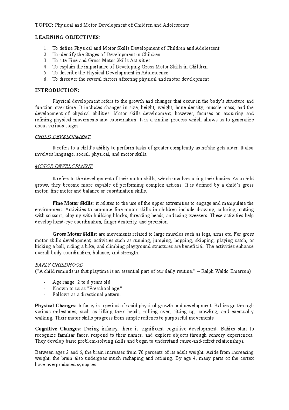 Physical and Motor Development of Children and Adolescents - It ...