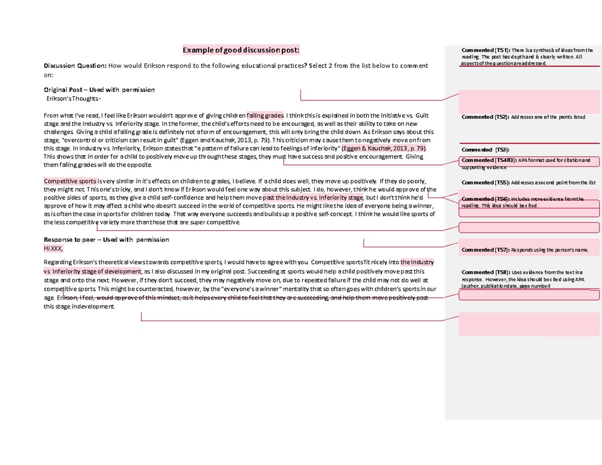 Quality Discussion Post Example - Example of good discussion post ...