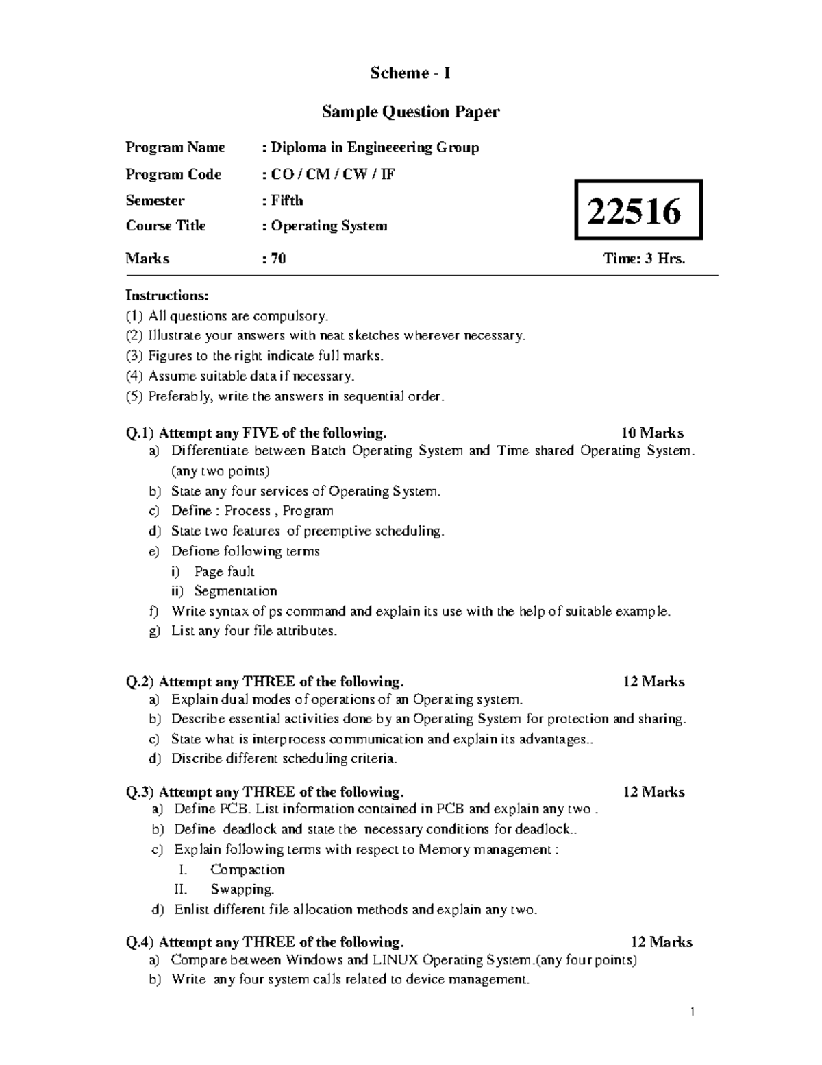 22516 - Operating System-sample-question-paper - Scheme - I Sample ...
