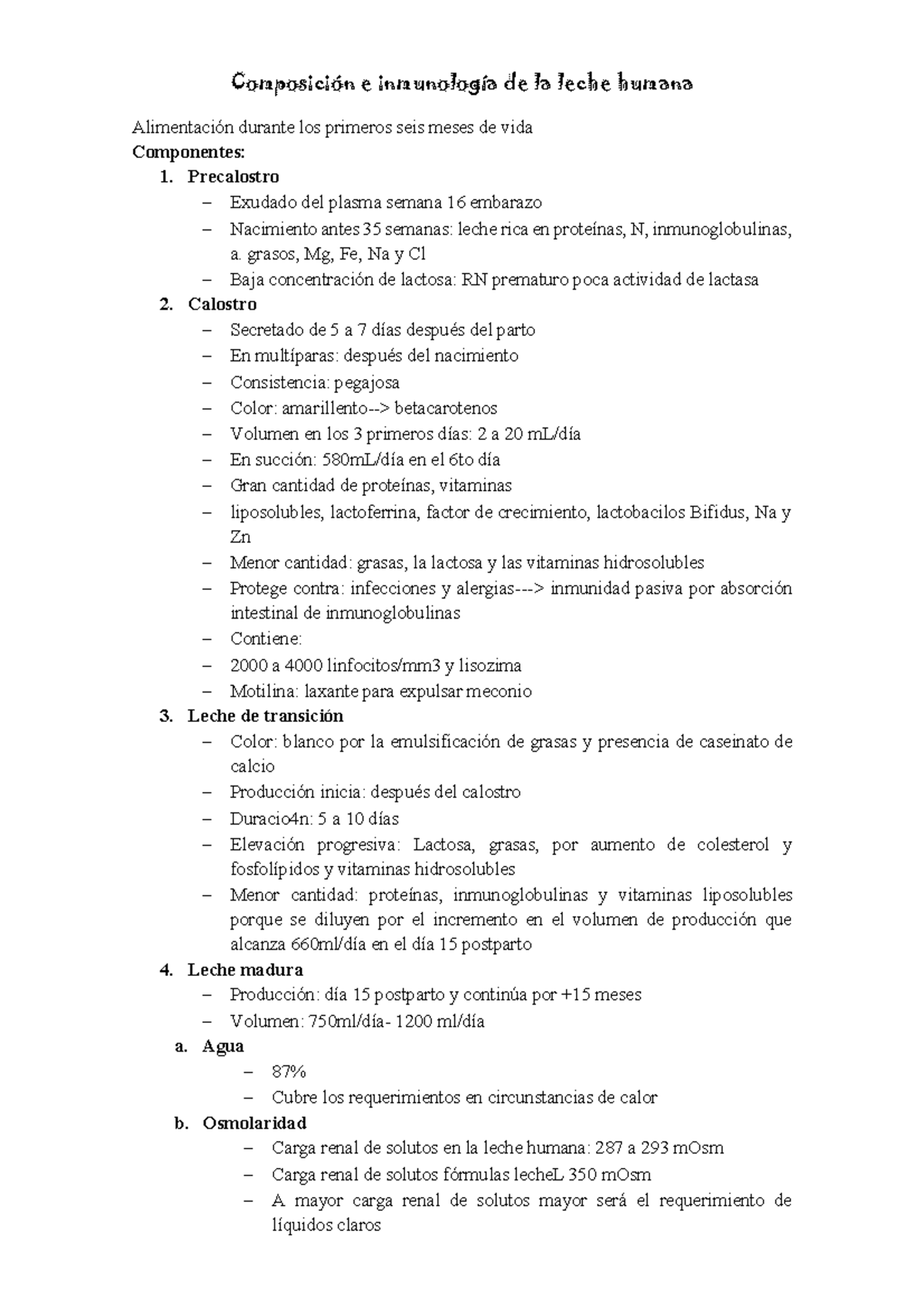 Lactancia Materna - Composición e inmunología de la leche humana ...