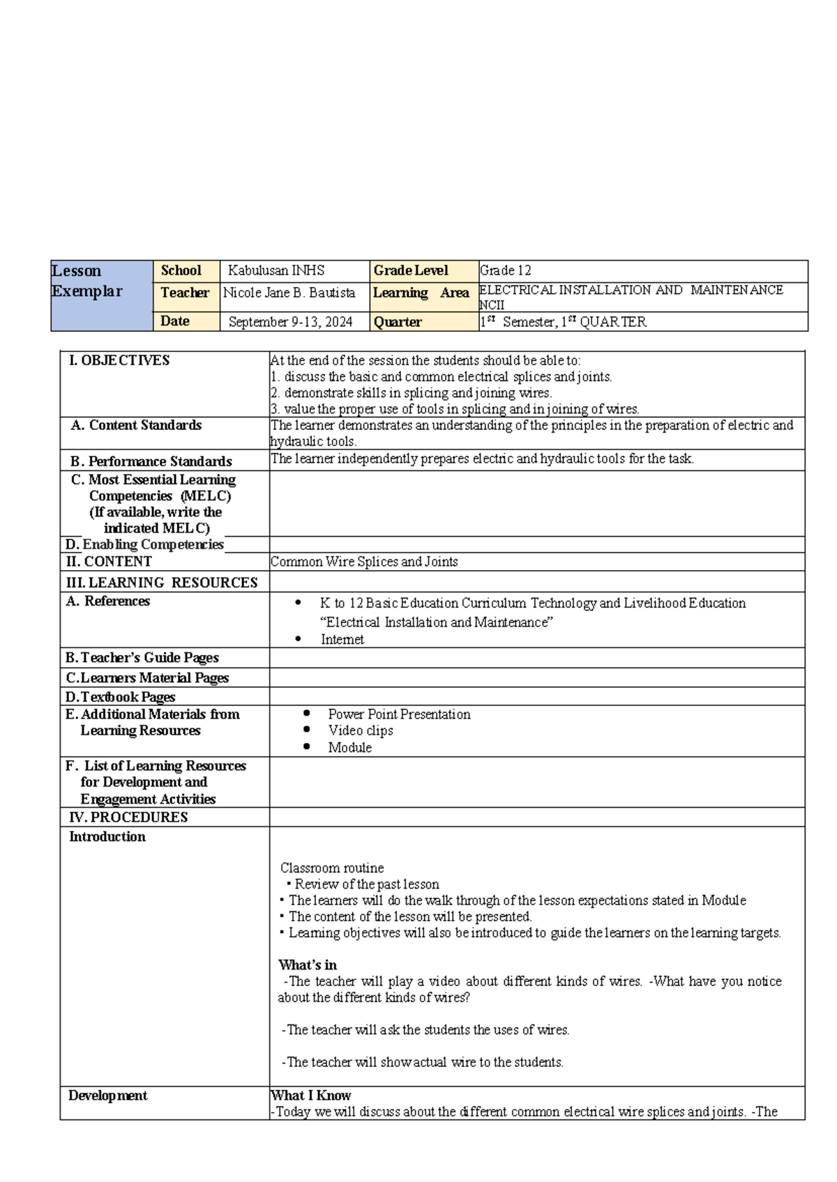 Q1-WEEK 7- EIM - 1. discuss the basic and common electrical splices and ...