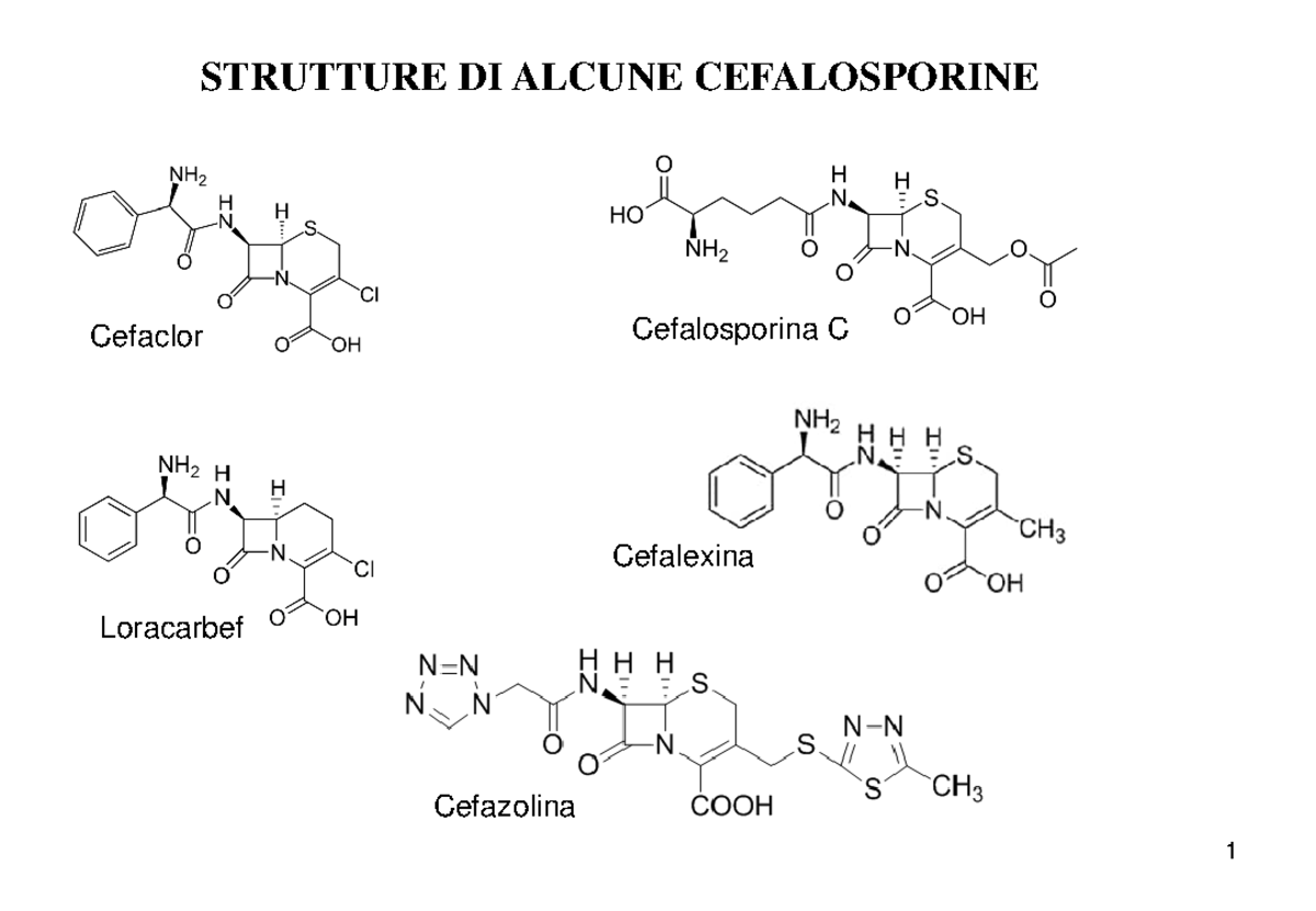 Lezione 8 - AAAA - STRUTTURE DI ALCUNE CEFALOSPORINE Cefaclor ...