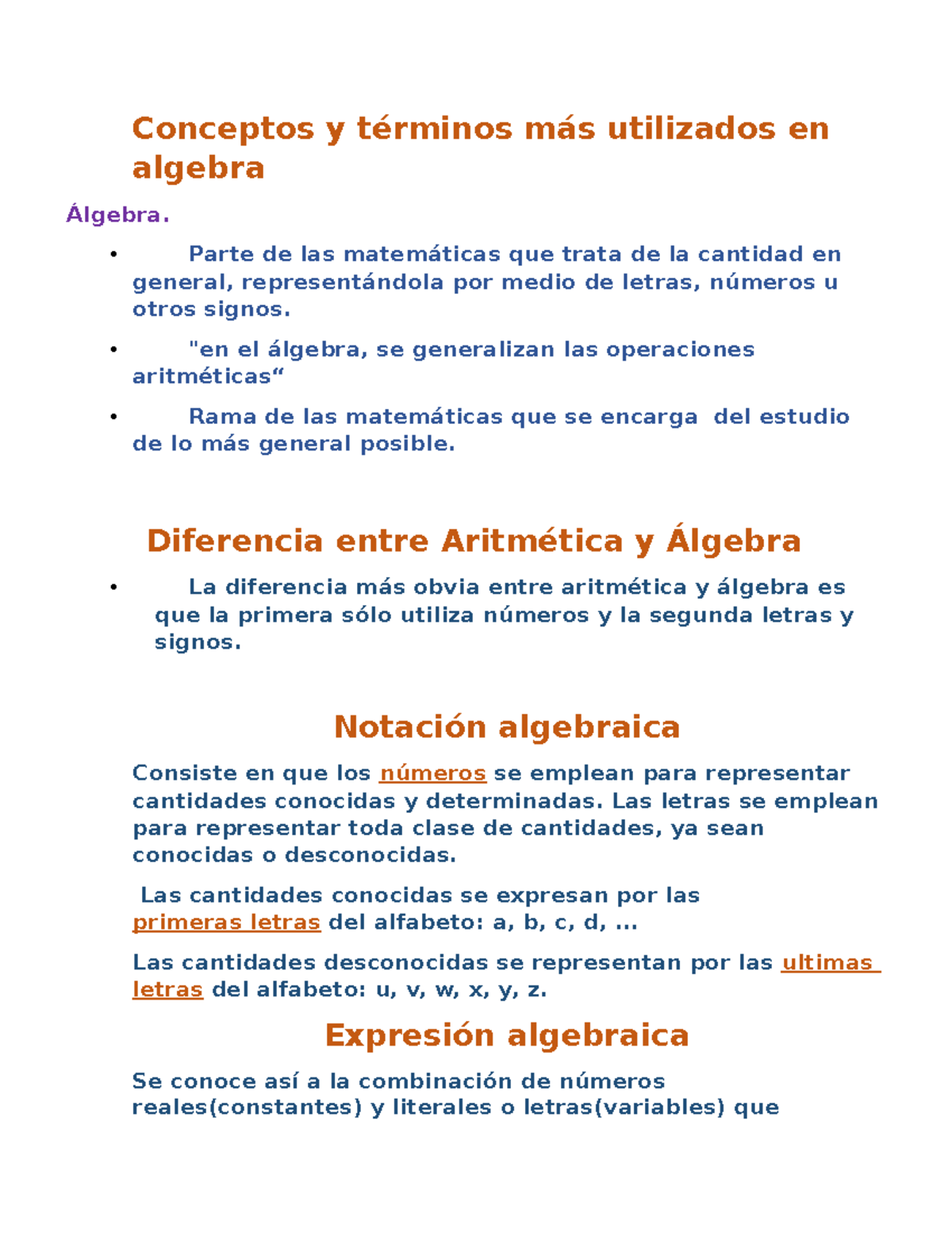 Conceptos y términos más utilizados en algebra - Conceptos y términos ...