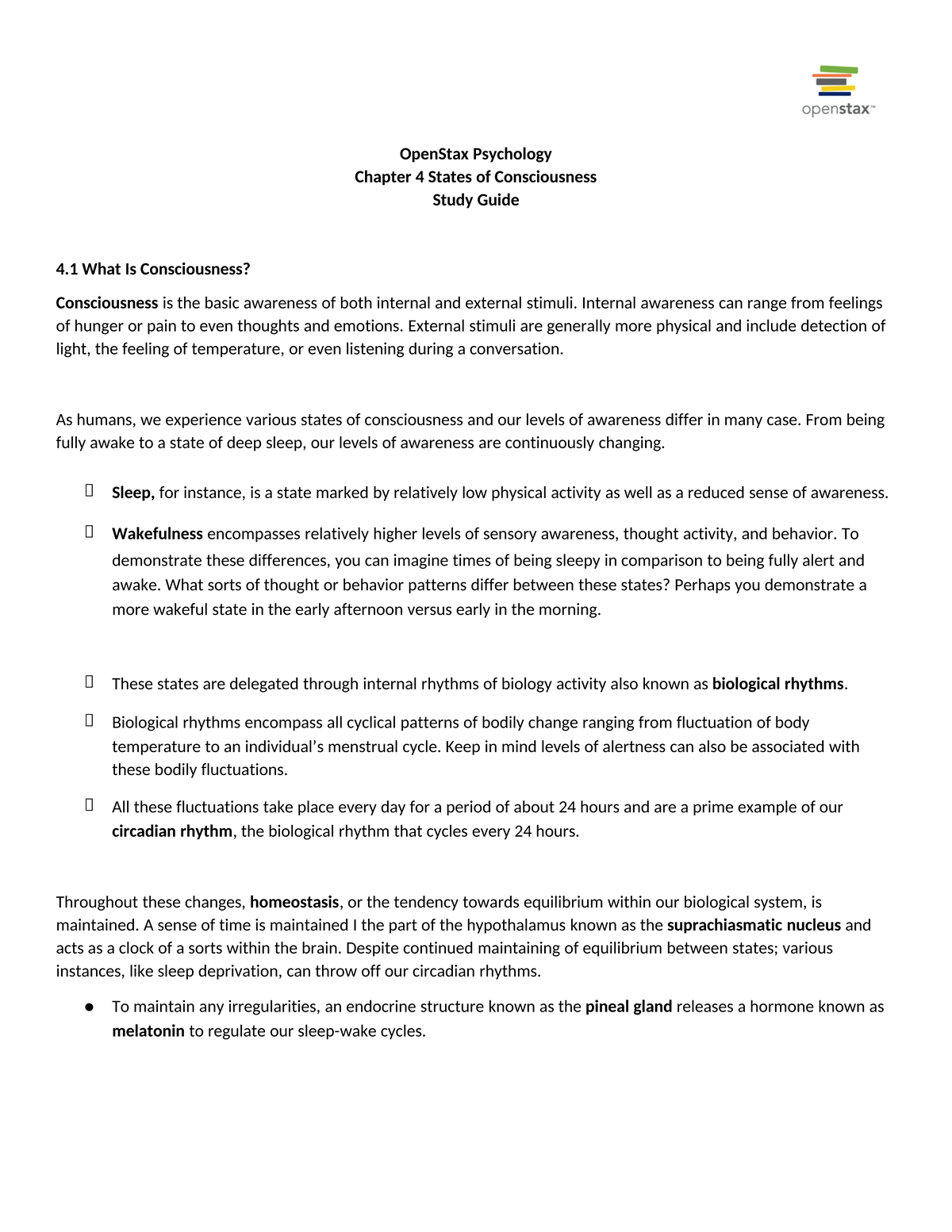 Chapter No. 4 - Notes - OpenStax Psychology Chapter 4 States of ...