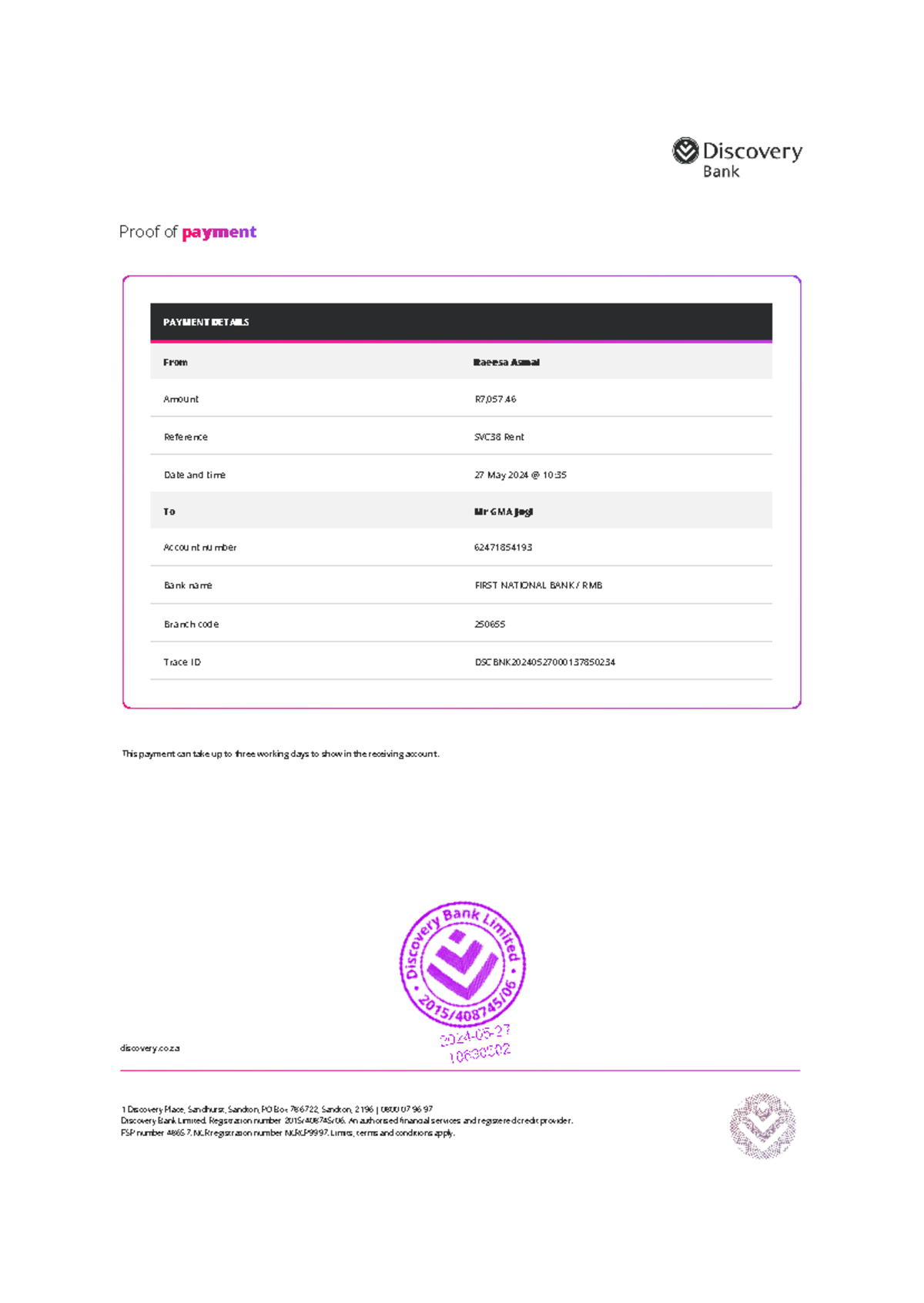 Proof of funds... - Proof of ppaayymmeenntt PAYMENT DETAILSPAYMENT ...