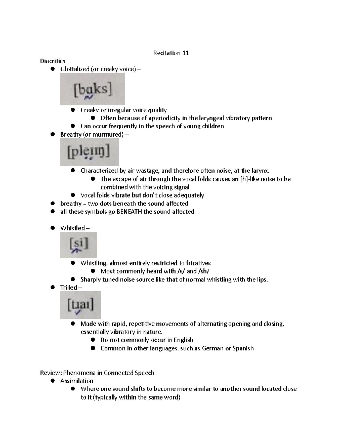 Recitation 11 - Recitation 11 Diacritics Glottalized (or creaky voice ...