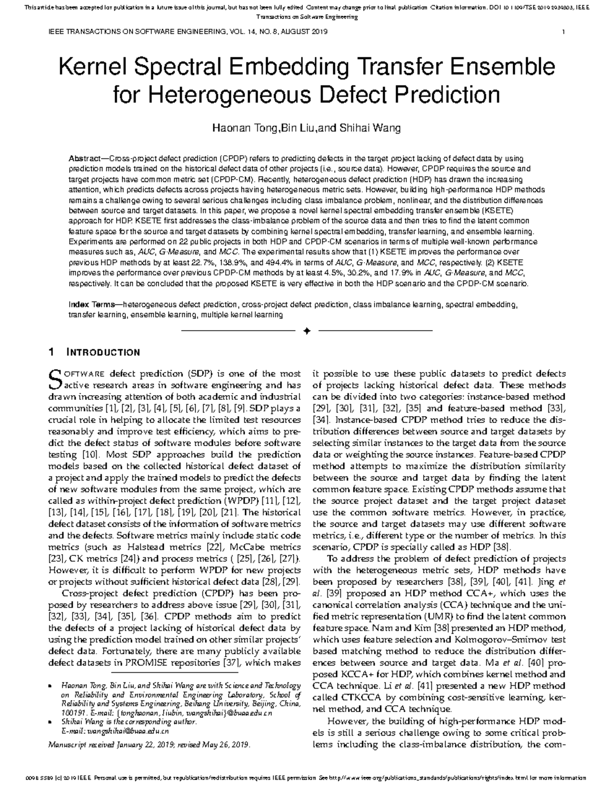 Tong2019 - Transactions on Software Engineering IEEE TRANSACTIONS ON ...