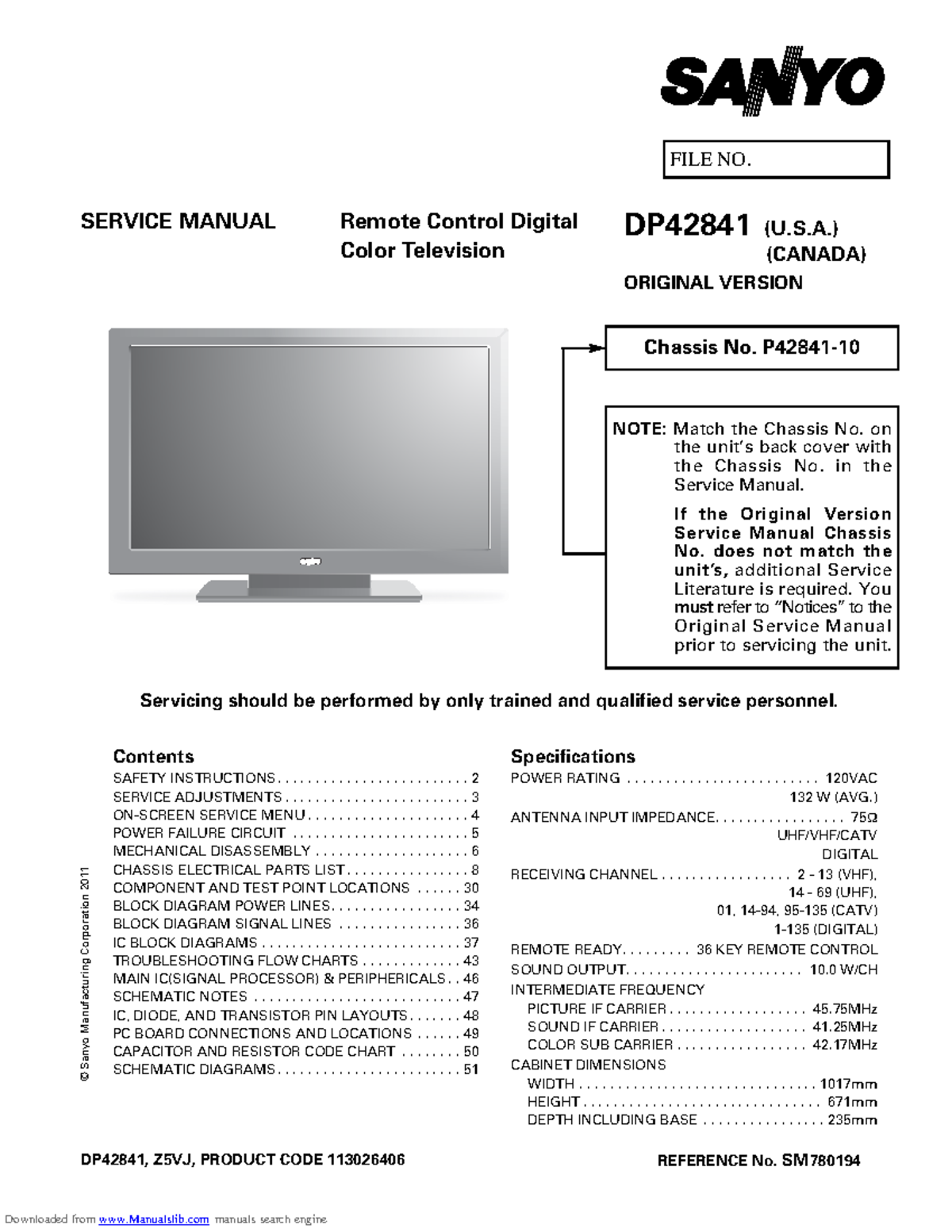 Dp42841 Sanyo - qaqaq - Specifications ####### POWER RATING ...