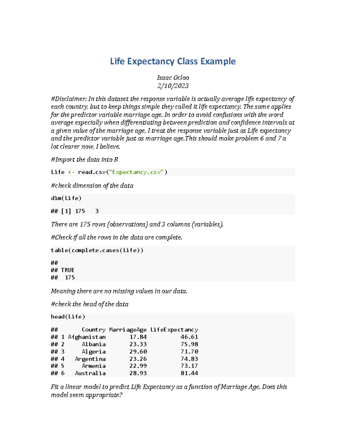 Life-expectancy-class-example - Life Expectancy Class Example Isaac ...