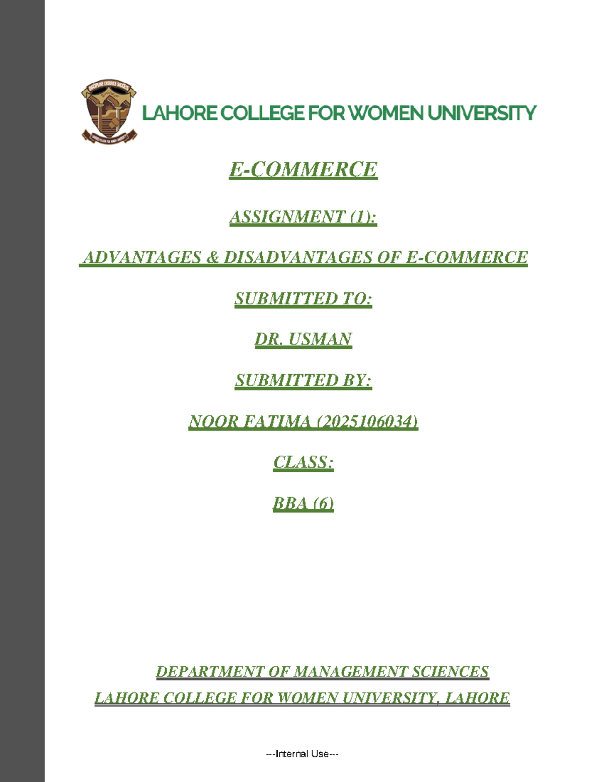 E- Commerce - E-COMMERCE ASSIGNMENT (1): ADVANTAGES & DISADVANTAGES OF ...