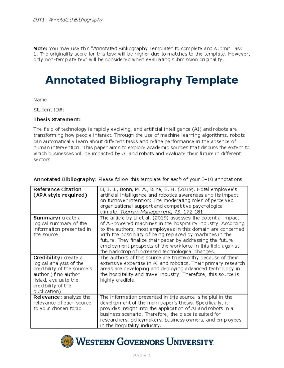 Annotated Bibliography - However, only non-template text will be ...