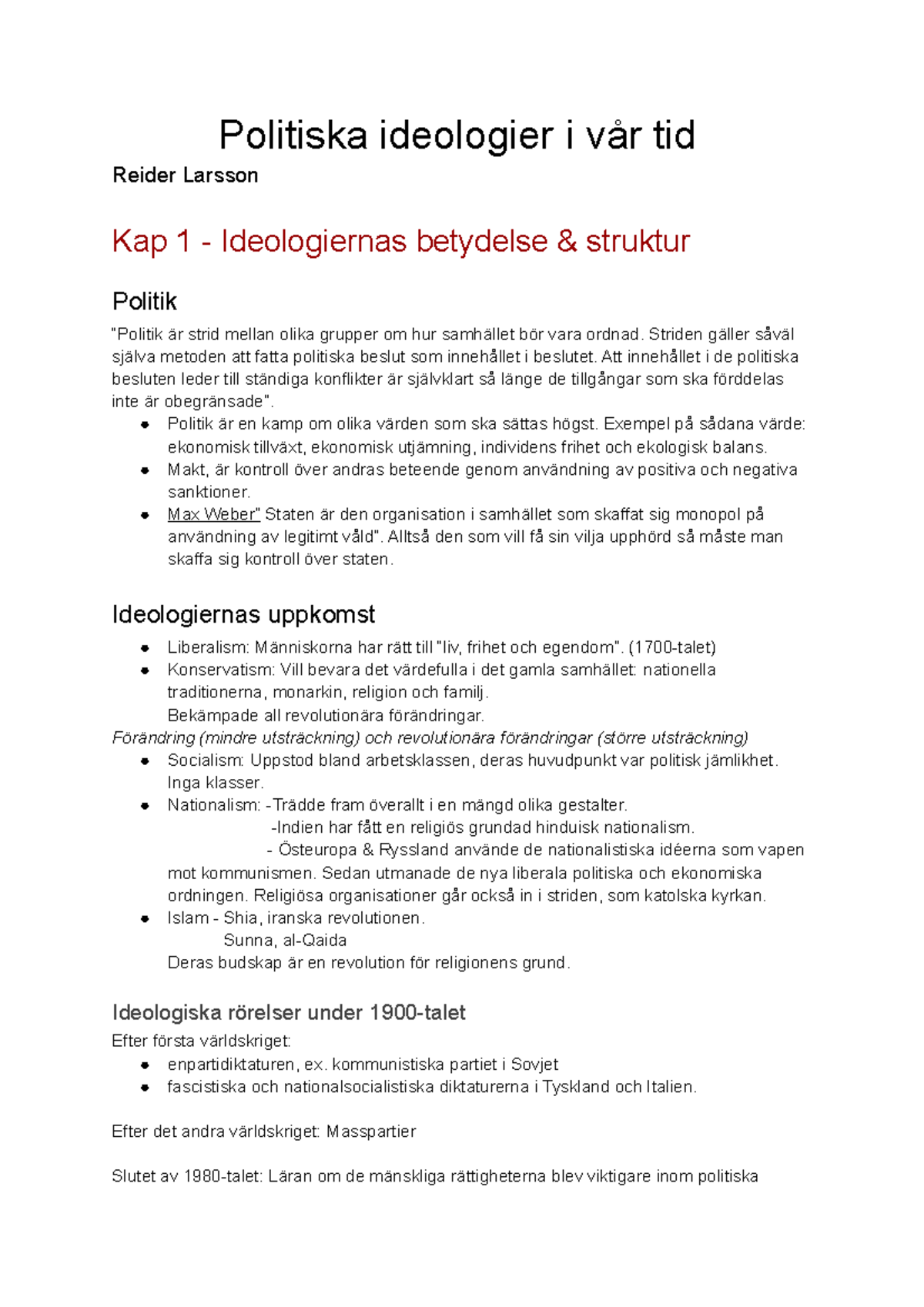 Politiska ideologier i vår tid - Politiska ideologier i vår tid Reider ...