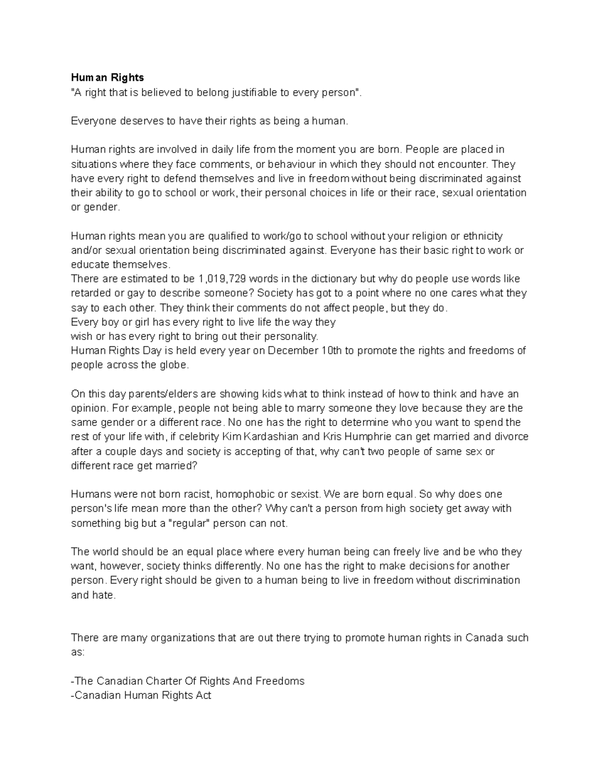 Human Rights Doc- English - Human Rights "A right that is believed to ...