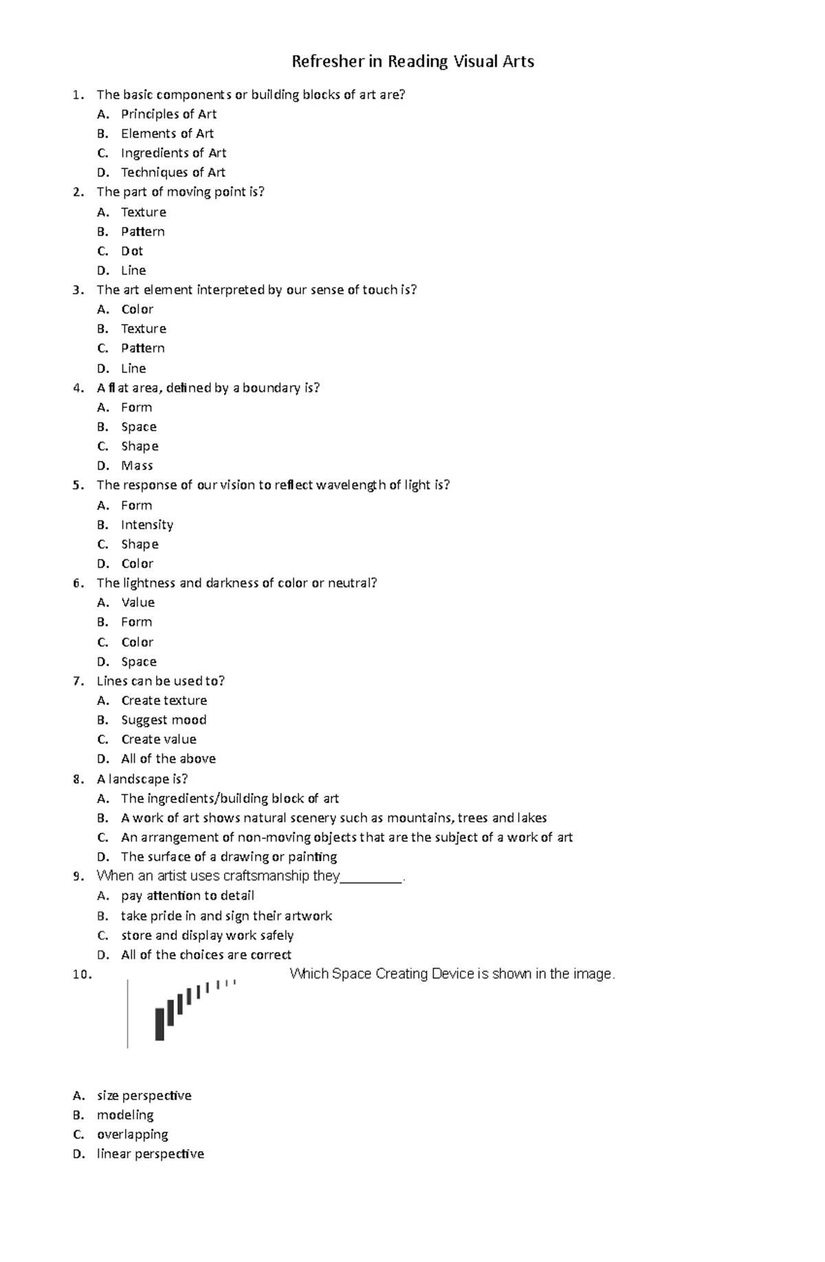 Refresher in Reading Visual Arts - Principles of Art B. Elements of Art ...