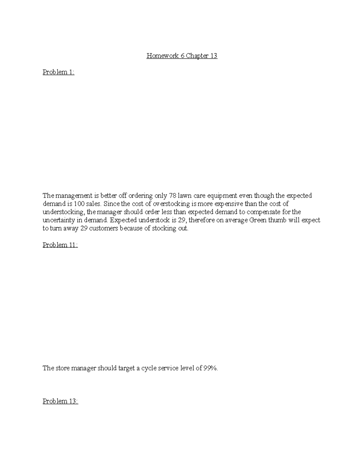 Homework 6 - Chapter 12 assignment - Homework 6 Chapter 13 Problem 1 ...