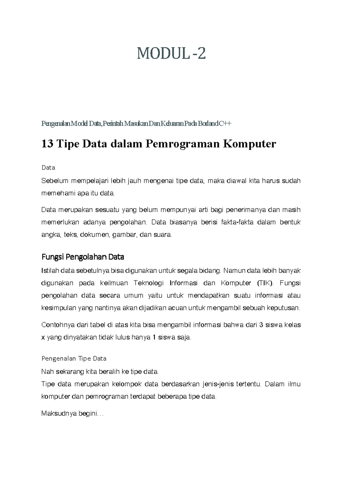 Modul-2-BHS Pemograman - MODUL - Pengenalan Model Data, Perintah ...