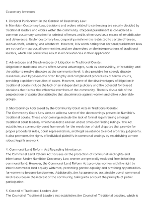 Land Governance on Communal Land - Customary law - UNAM - Studocu