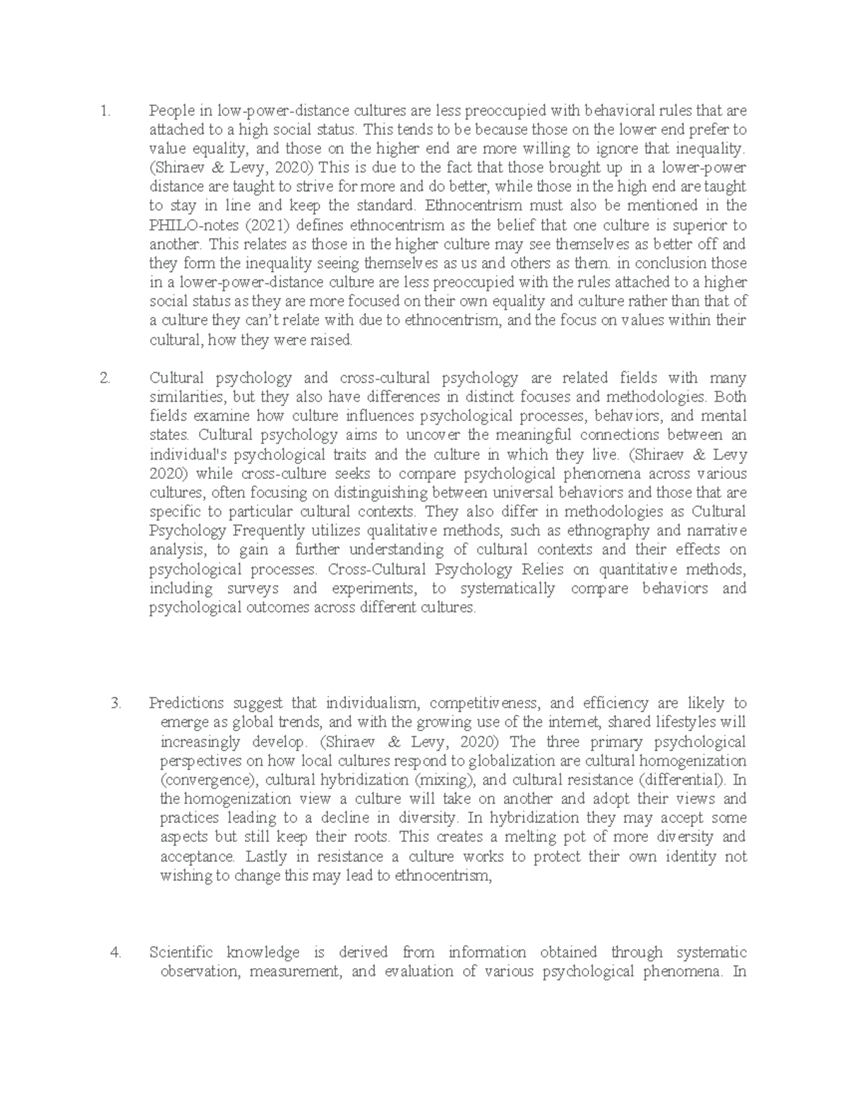 Psy 245 short response 1 - People in low-power-distance cultures are ...
