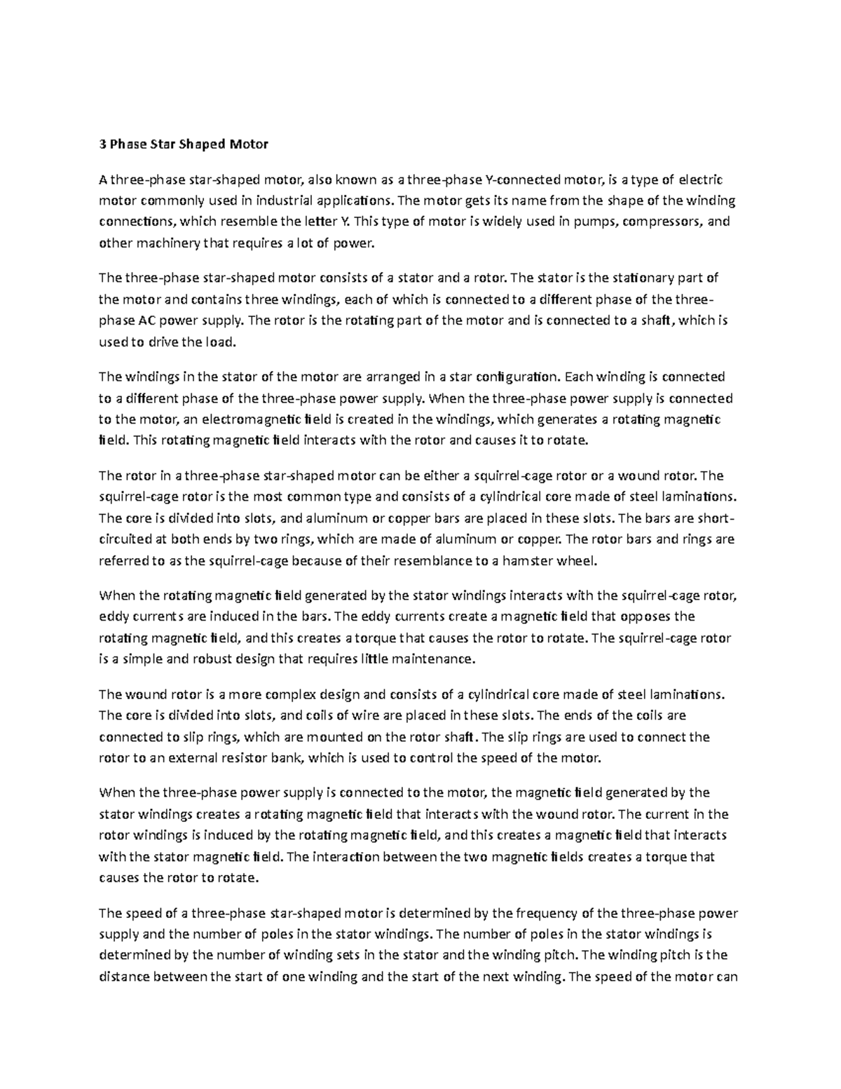 3 Phase Star Shaped motor - 3 Phase Star Shaped Motor A three-phase ...