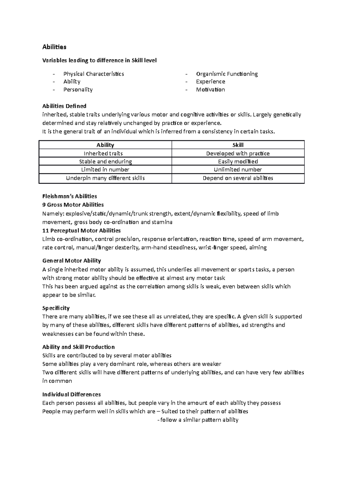 Lecture 2 - Abilities - Abilities Variables leading to difference in ...