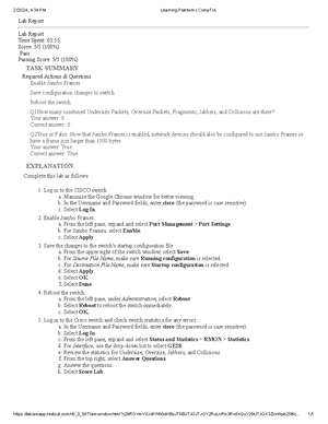 7.2.4 Configure Switch IP and VLAN - GUI - 2/25/24, 2:08 PM Learning Platform | CompTIA - Studocu