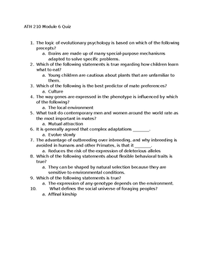 ATH 210 Module 6 Quiz - ATH 210 Module 6 Quiz 1. Among nonhuman ...