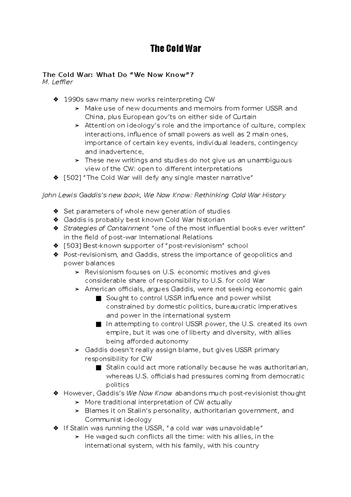Cold War - Revision notes - The Cold War The Cold War: What Do “We Now ...