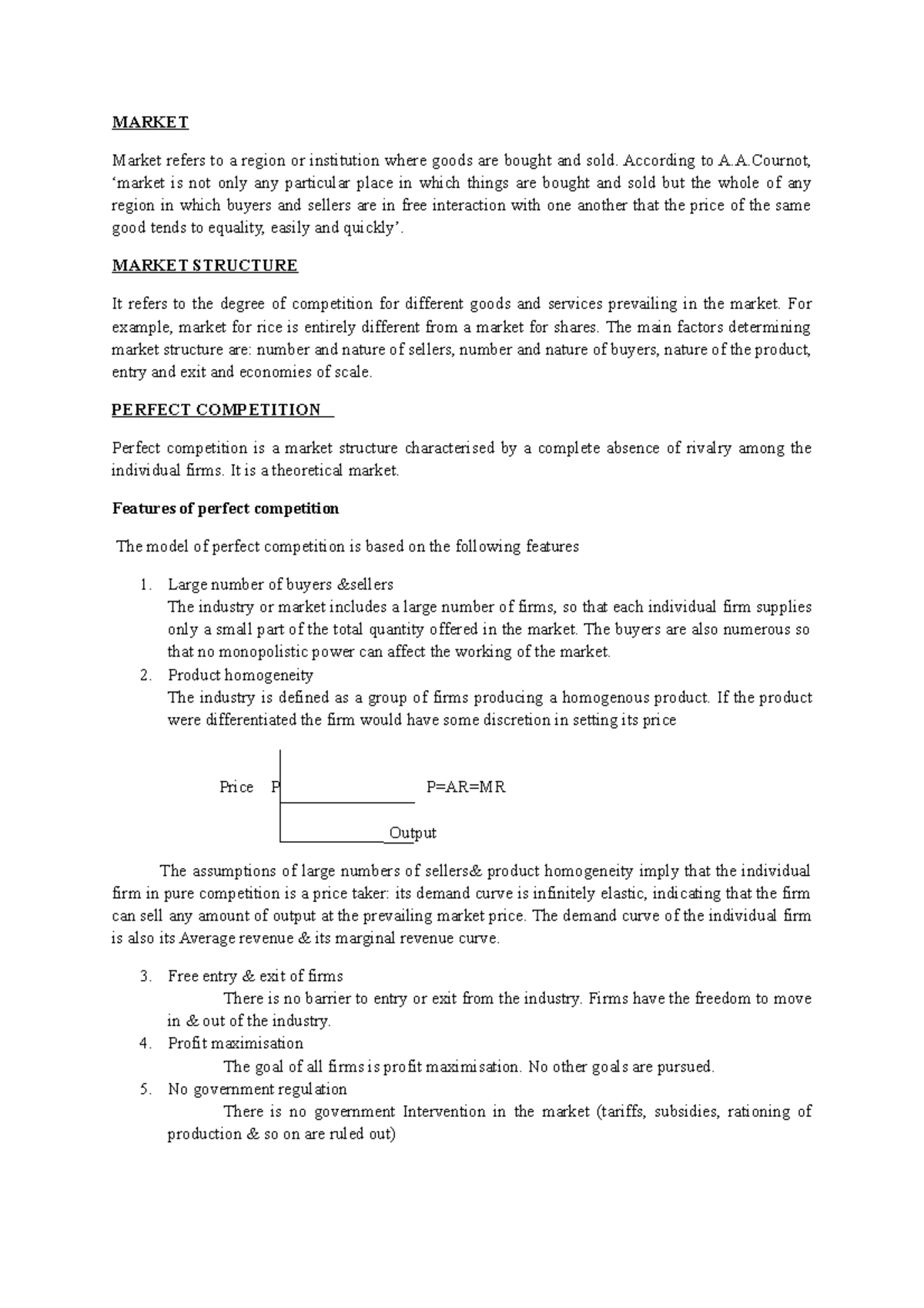 Perfect competition 1 - 1st semester economics - MARKET Market refers ...