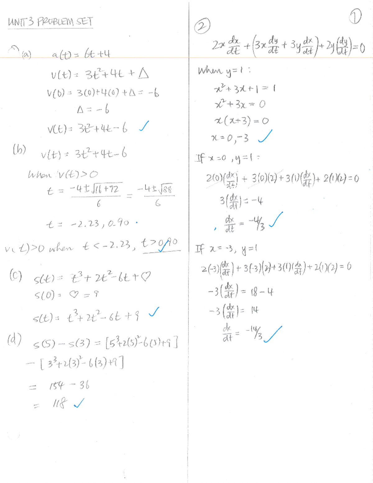 Problem Set Answers - Calculus 1000A/B - Studocu