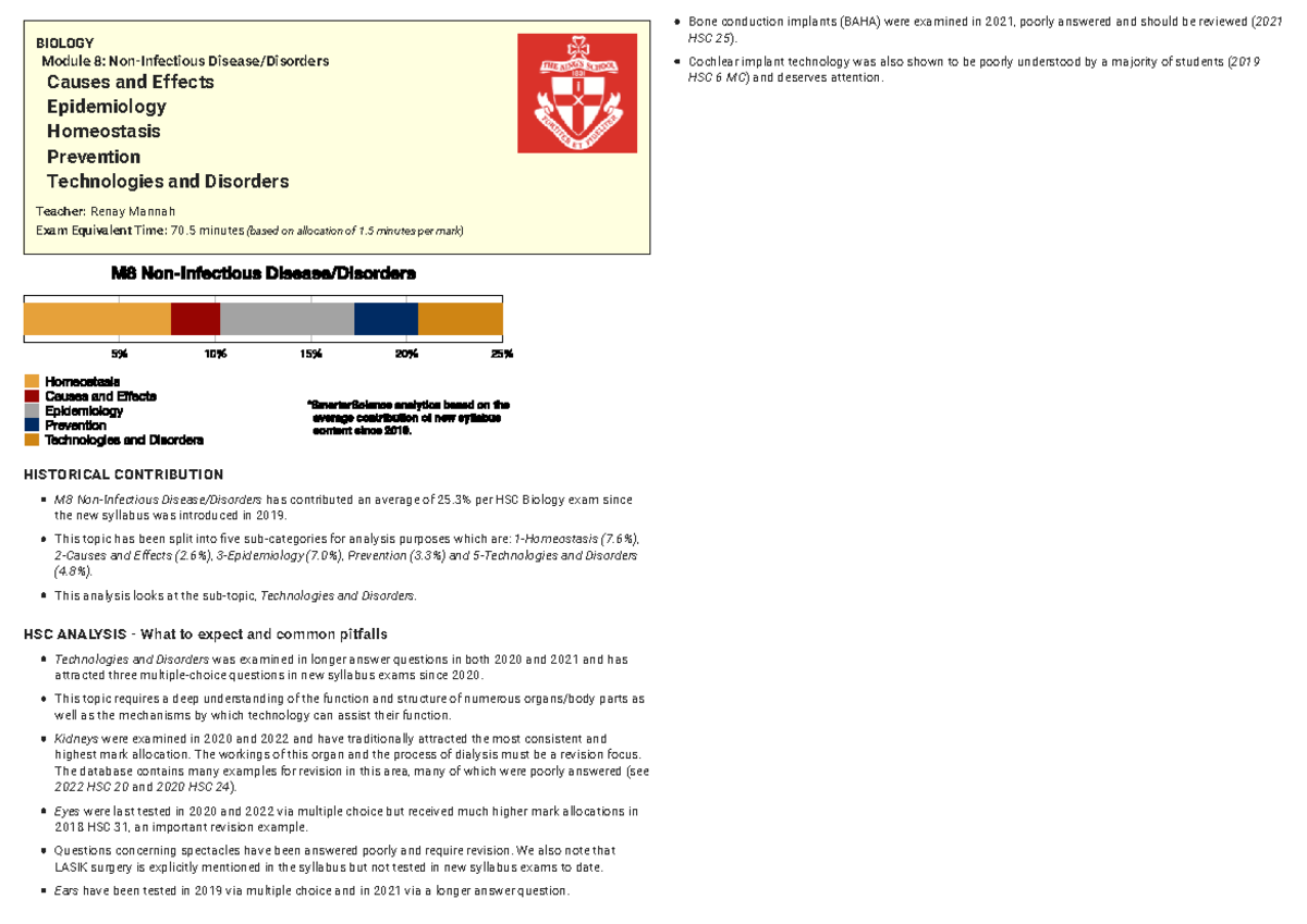 Formative Week 8 (with answers) - BIOLOGY Module 8: Non-Infectious ...