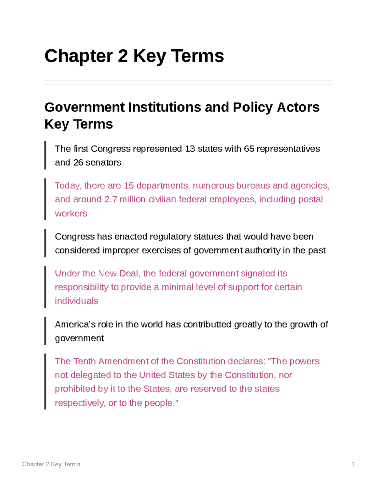 Chapter 2 Key Terms - Chapter 2 Key Terms Government Institutions and Policy Actors Key Terms ...