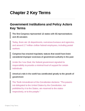 Chapter 2 Government Institutions and Policy Actors Pt1 - Chapter 2 ...