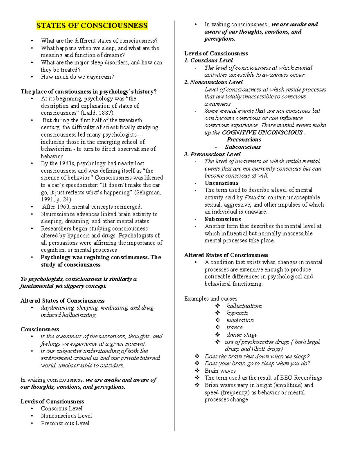 States of Consciousness - STATES OF CONSCIOUSNESS What are the ...