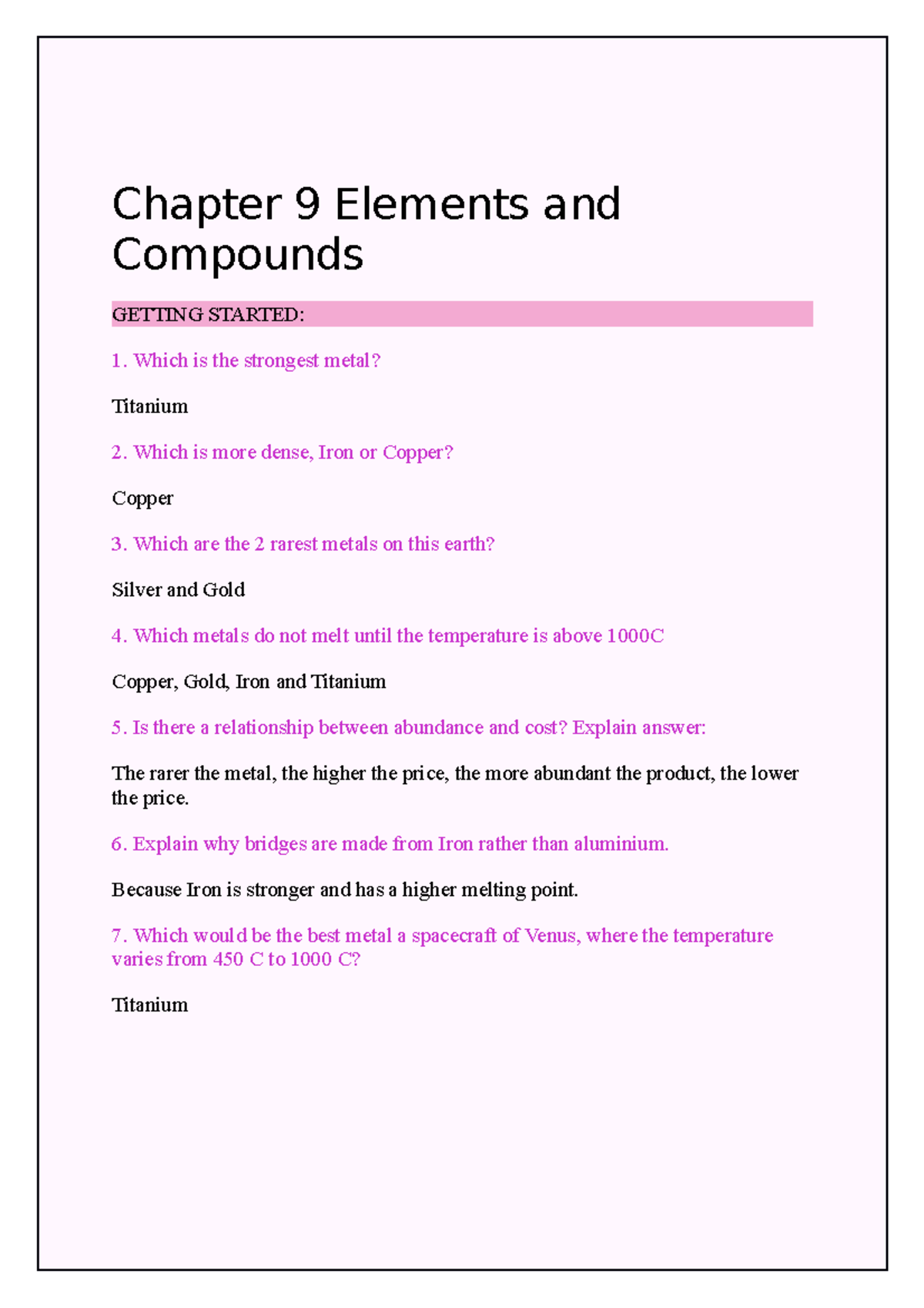 Chapter 9 Elements and Compounds Questions and Answers - Chapter 9 ...