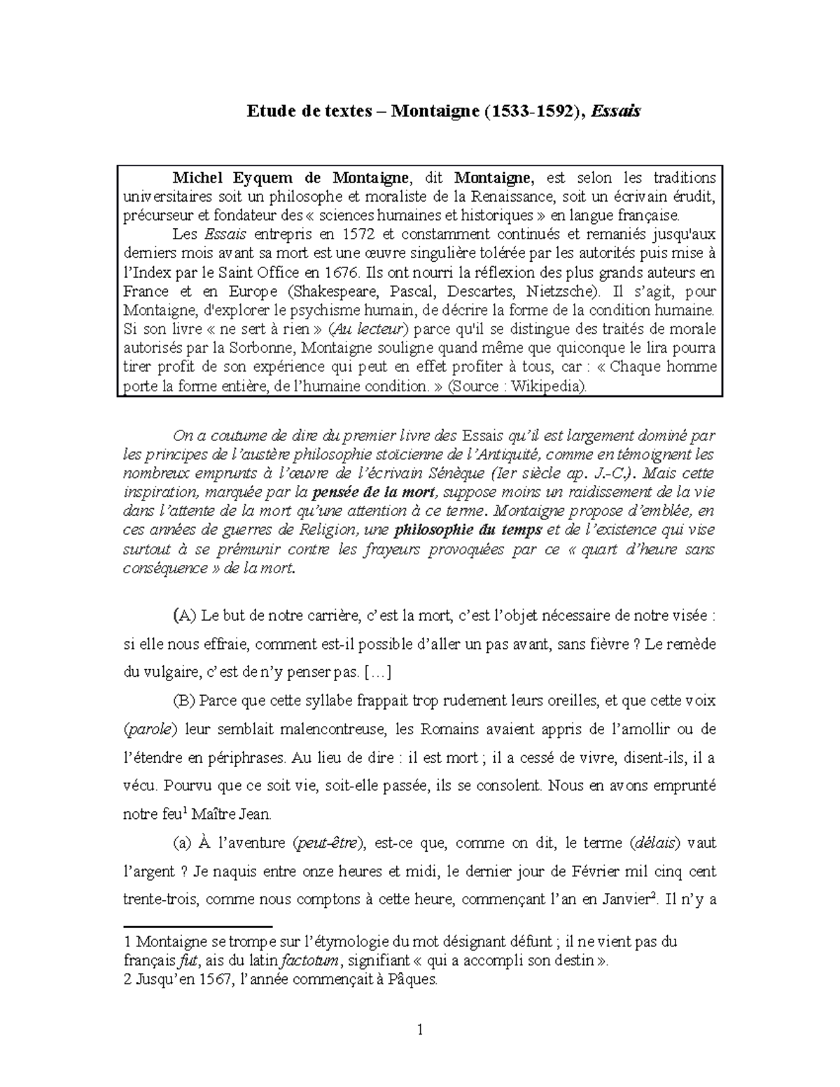 Z-Texte Montaigne - lec notes - Etude de textes – Montaigne (1533-1592 ...