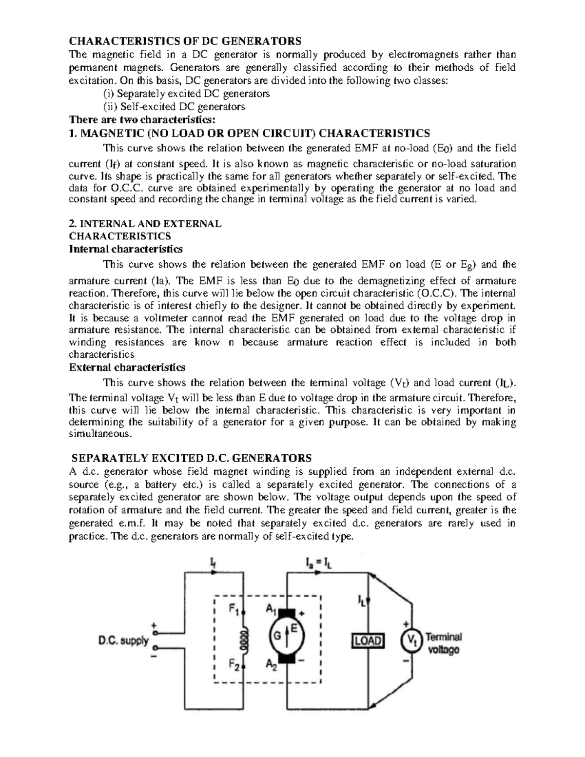 Gen char - BASICS OF ELECTRICAL ENGINEERING - CHARACTERISTICS OF DC GENERATORS The magnetic ...