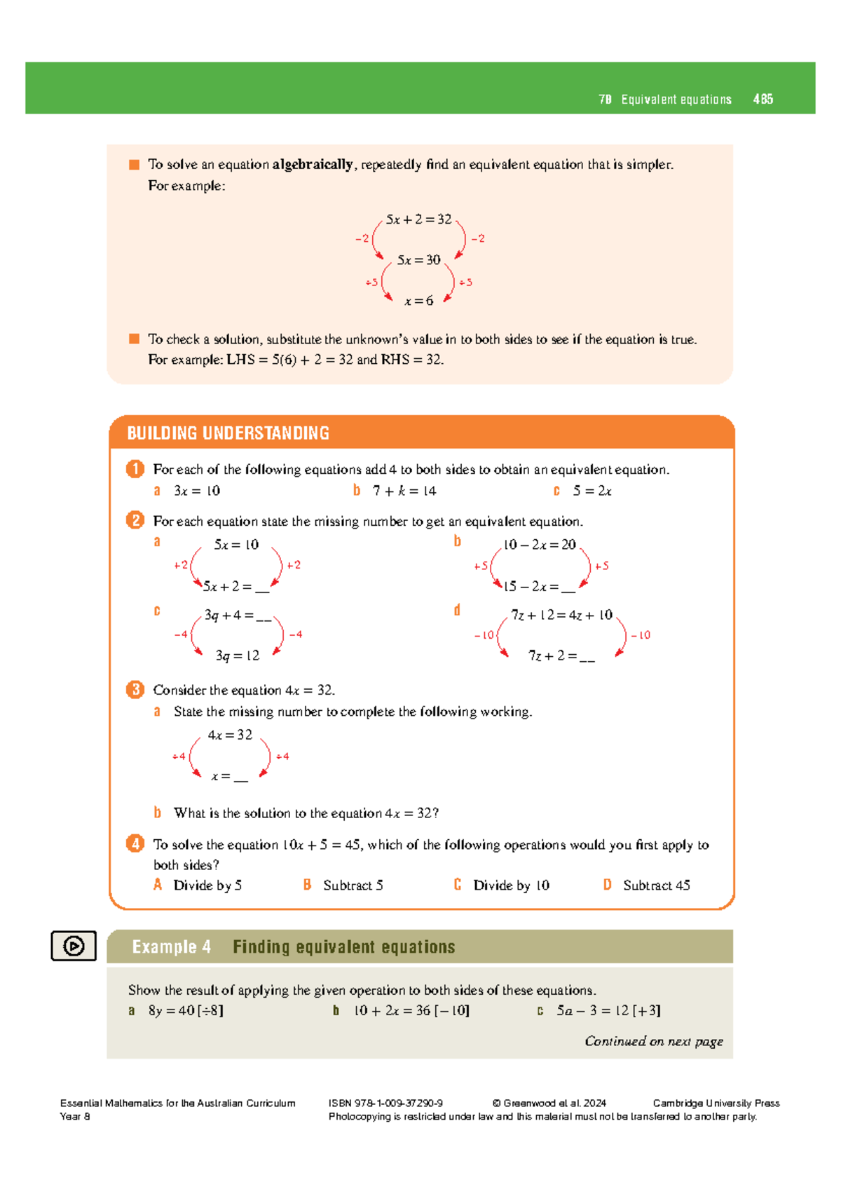 Practice Q 5 - Equations & Inequalities - 7B Equivalent equations 485 ...