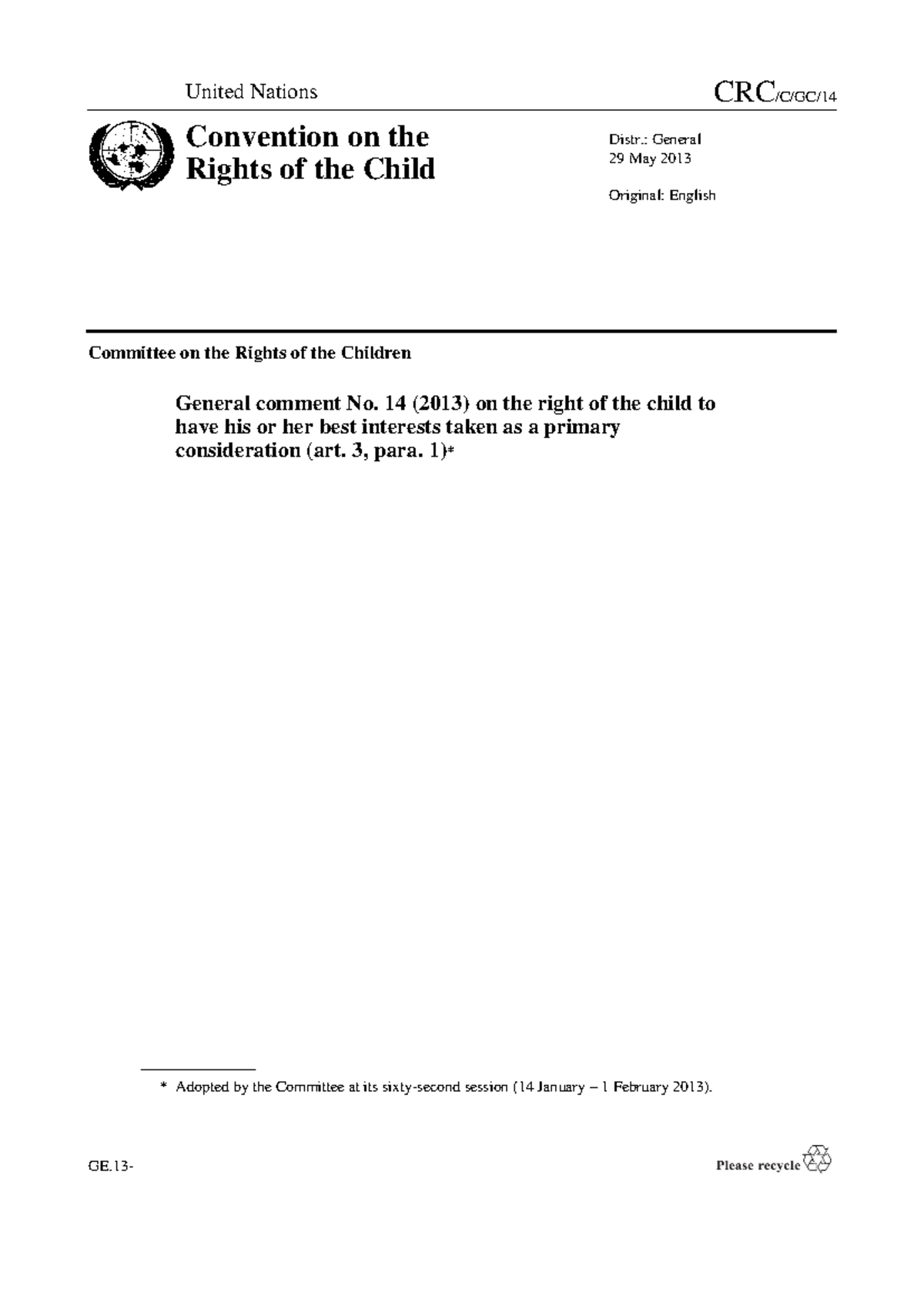 General comment no. 14 - GE- Committee on the Rights of the Children ...