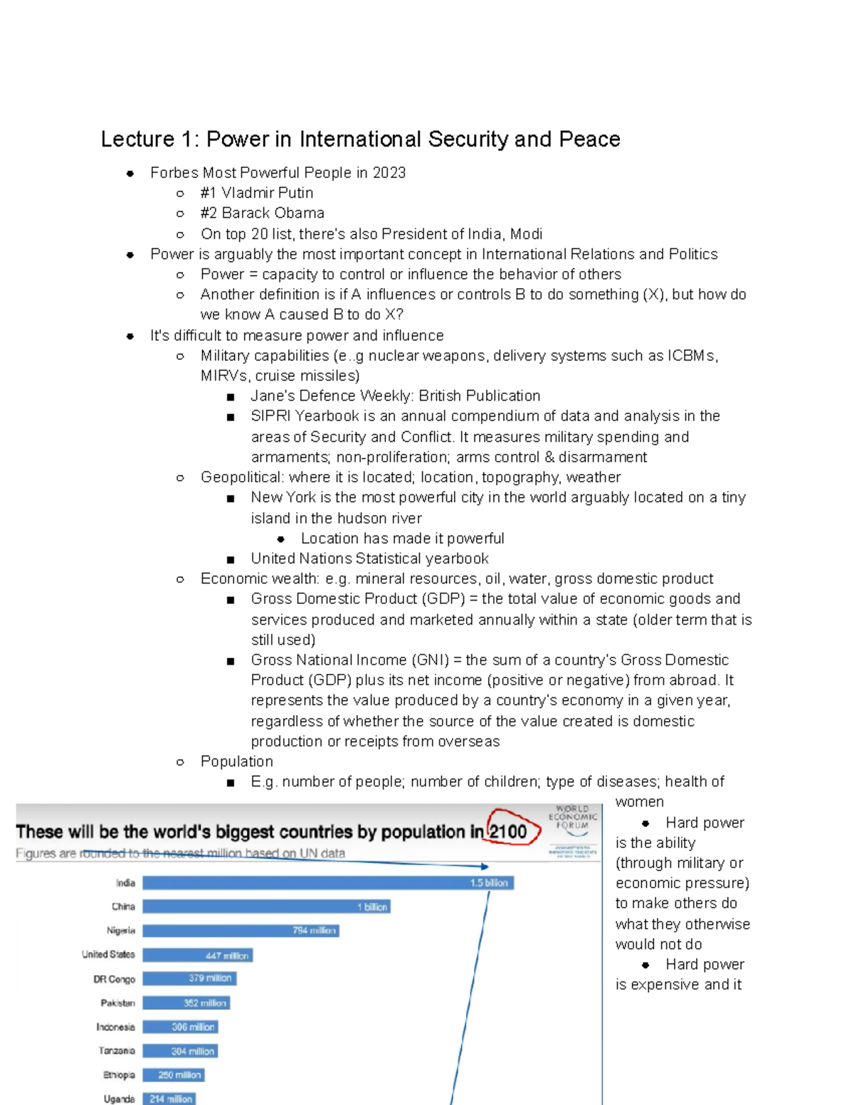 Lesson 1 - week 1 lecture notes - Lecture 1: Power in International ...