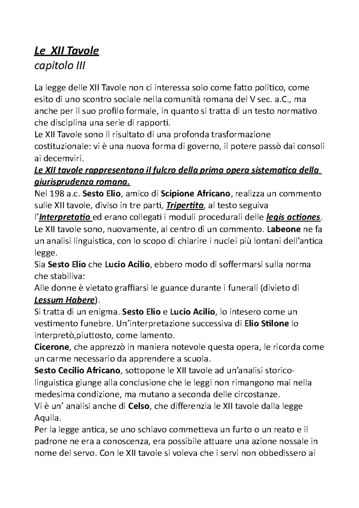 Le XII Tavole - linee guida e riassunti - Le XII Tavole capitolo III La ...