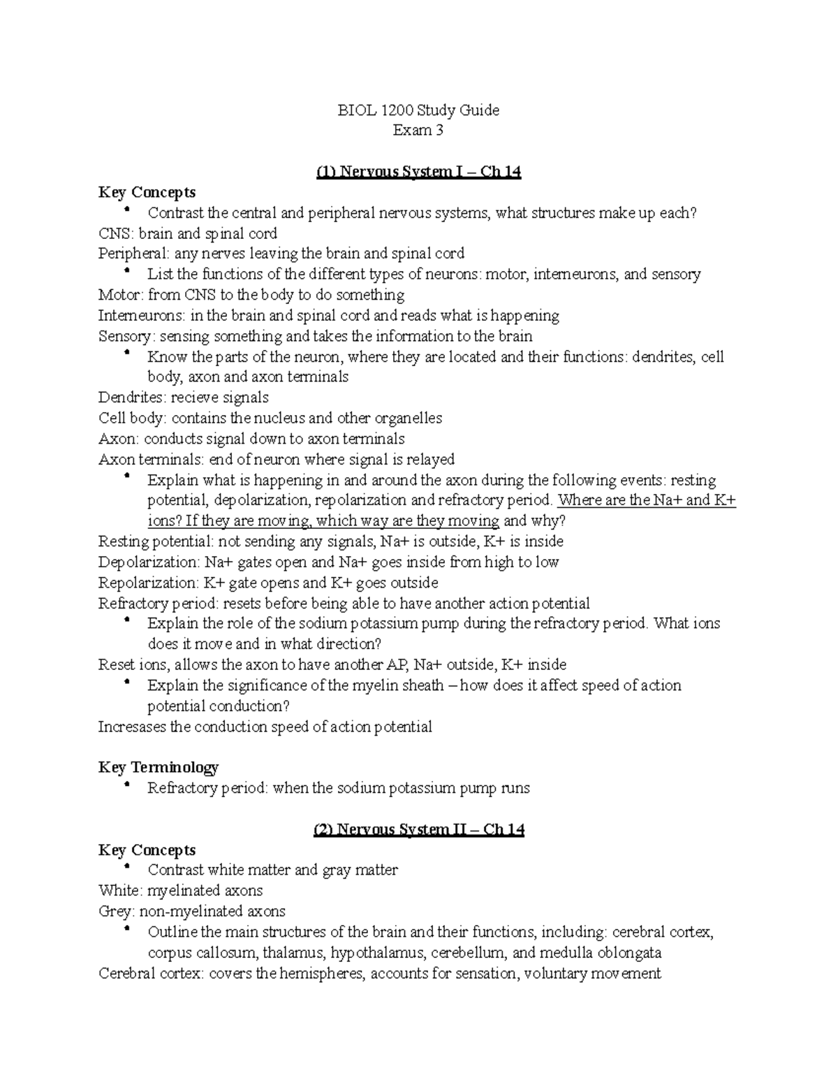 Biology 1200-Exam 3 Study Guide - BIOL 1200 Study Guide Exam 3 (1 ...